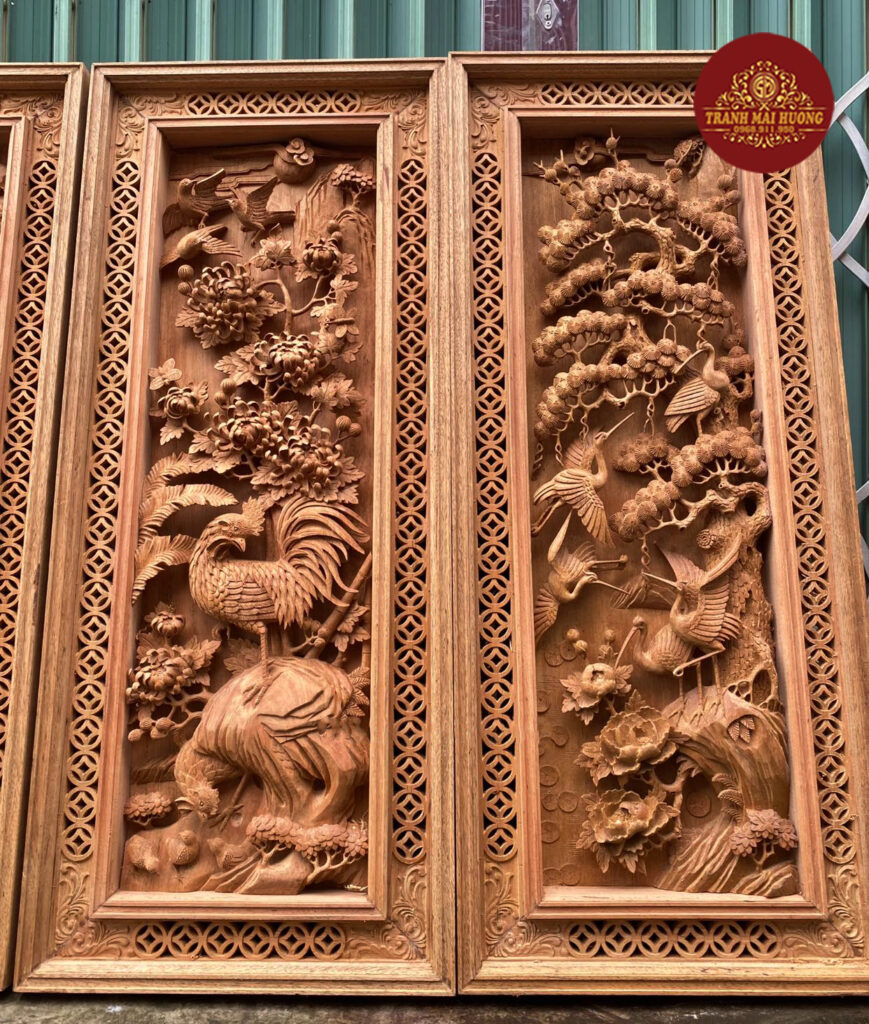 Bộ tranh tứ quý đục siêu nét kênh bong - Tranh Làng Nghề Mai Hương